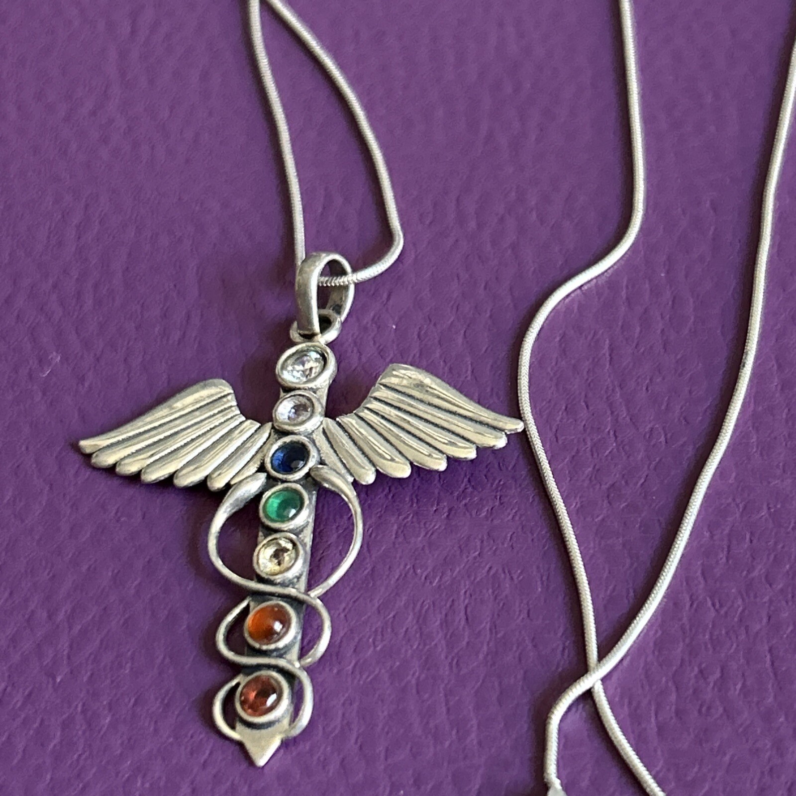 925 Silver Unusual Angel Wings Design Pendant / Gemst… - Gem