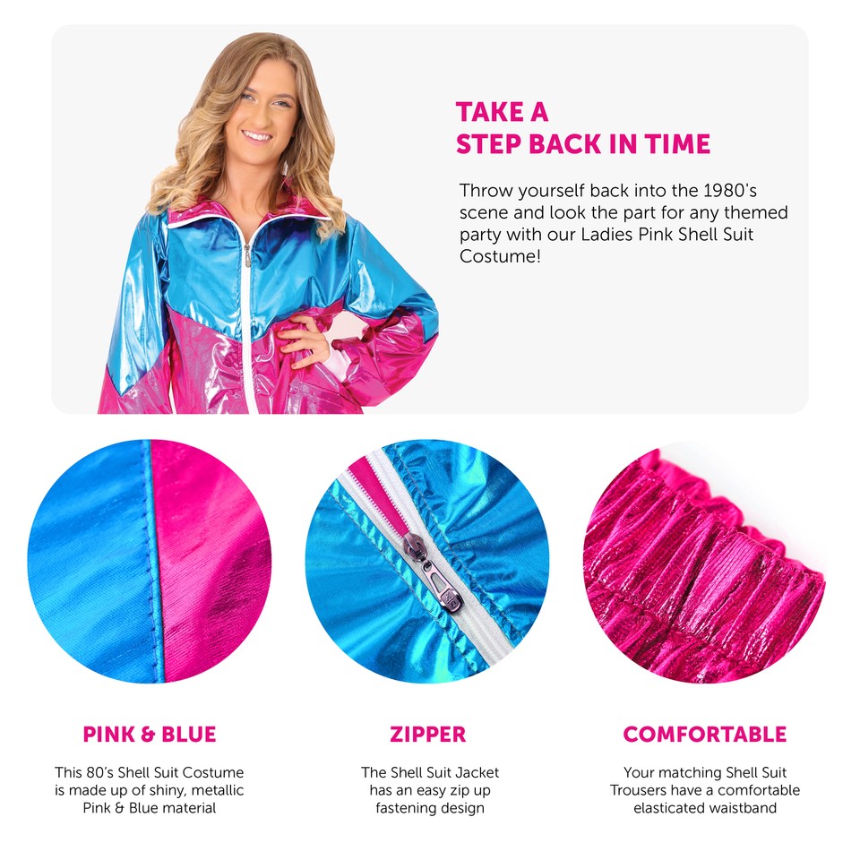 LADIES 1980S SHELL SUIT FANCY DRESS COSTUME 80S SCOUSER SHINY RETRO ...