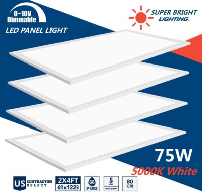 (4 pk) 2x4 LED Flat Backlit Panel Light, 5000K , 75Watt, 7800lumens ...