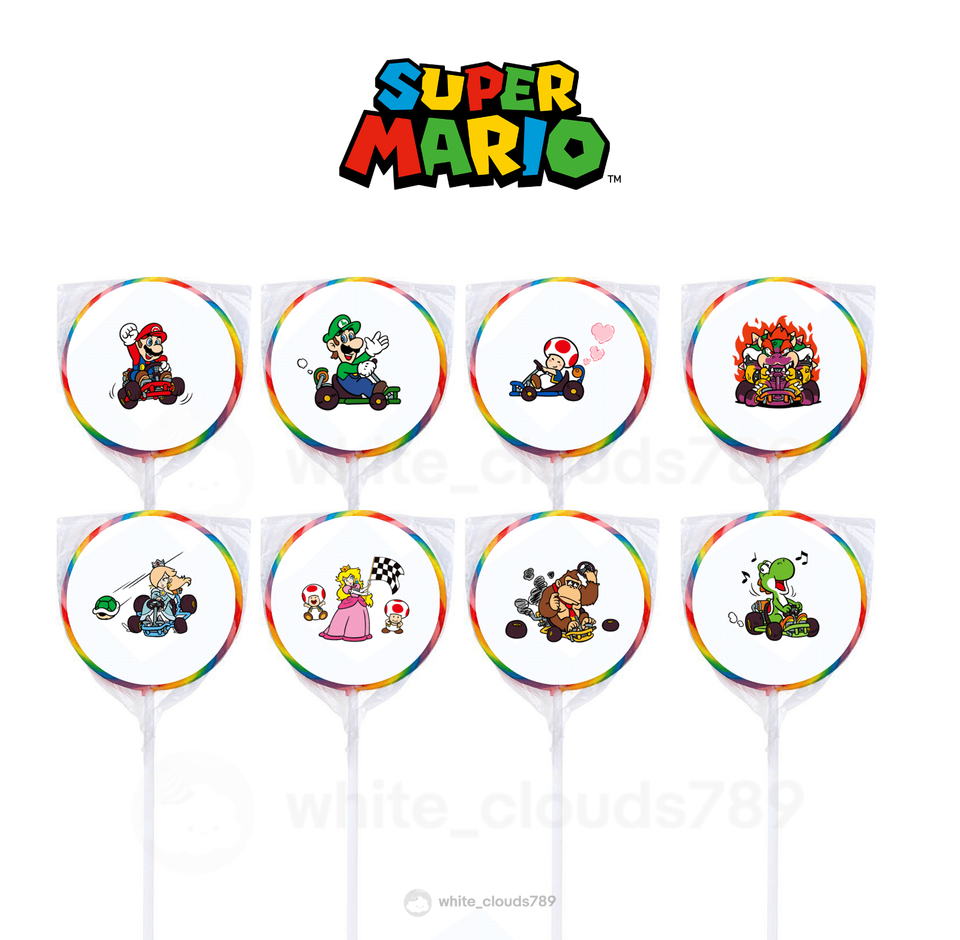 24 Super Mario Brothers Mart Kart 1.67" Sticker Labels for Bag Party ...