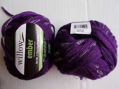 Willow Yarns Ember knit texture metallic yarn, Mysterioso, lot of 2 (95 ...