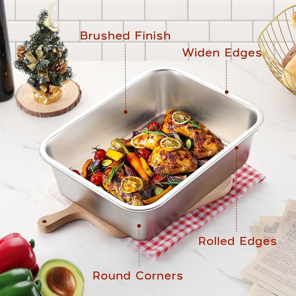 12x10" Deep Stainless Steel Lasagna Pan Rectangular Baking Dish Cake ...