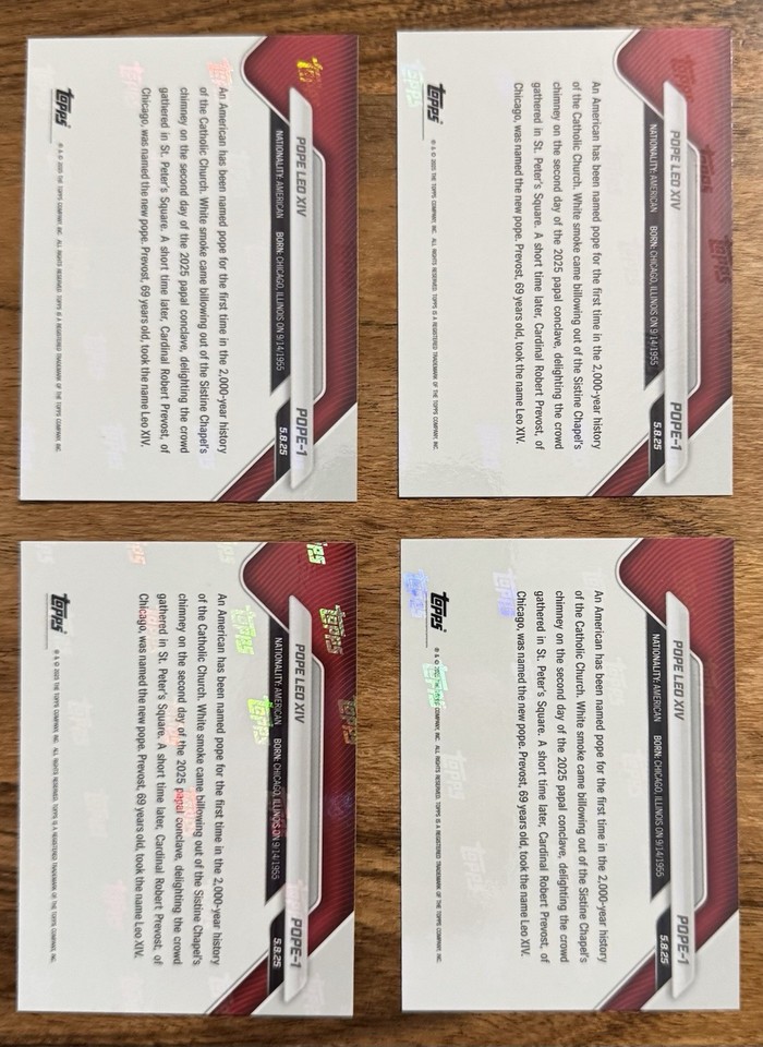 LOT OF 4 CARDS - 2025 Topps Now Pope Leo XIV - Card #POPE-1 - 1ST ...