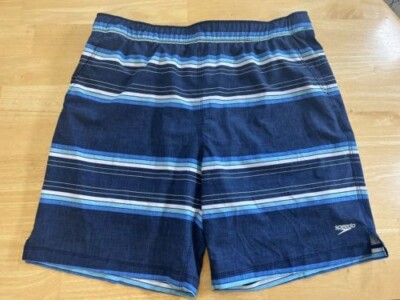 Speedo Men's Size Large Blue Swimming Trunks Striped Speedo Swim Shorts ...