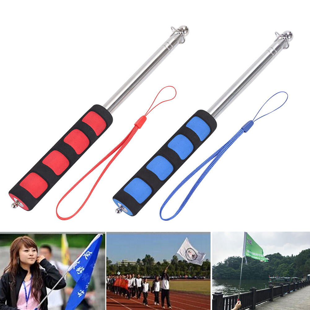 2pcs Outdoor Activity Stainless Steel Telescopic Flag Pole With Clips ...