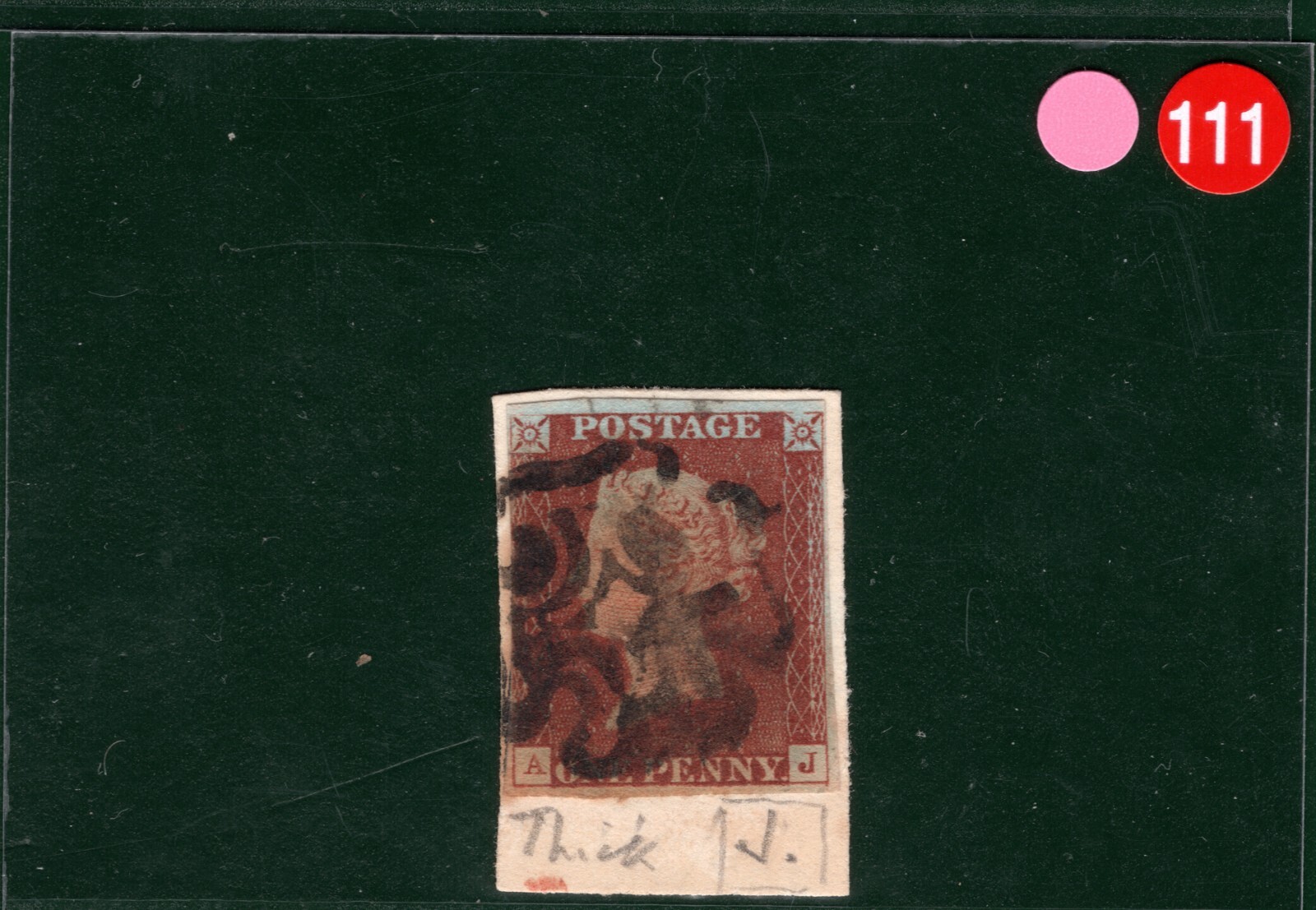 GB QV 1841 PENNY RED Imperf SG.8 1d Plate 12 (AJ) *STATE 2* Piece c£275 ...