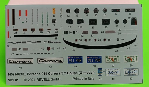 REVELL 1/24 1984 Porsche 911 Carrera 3.2 Coupe Waterslide Decal Sheet ...