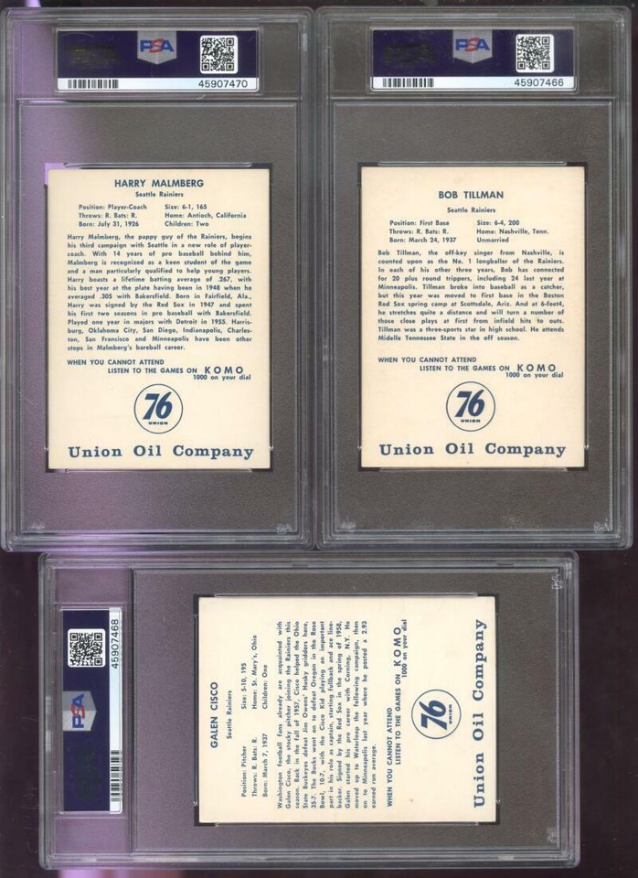 1961 Union Oil 76 Company Seattle Rainiers Bob Tillman PCL PSA 5 Graded ...