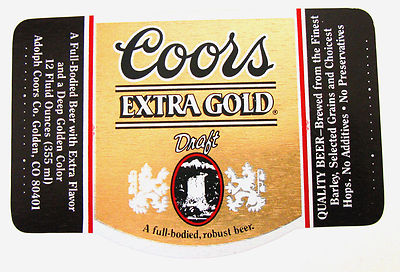 Adolph Coors Co COORS EXTRA GOLD - DRAFT beer label CO 12oz | eBay