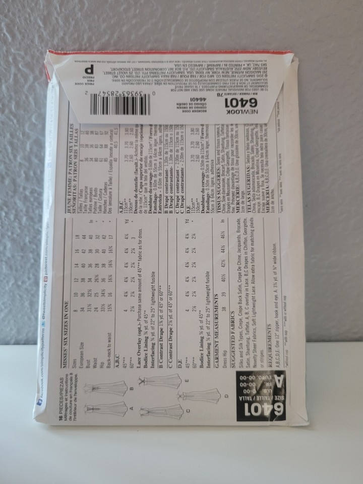 New Look 6401 Bridal Or Evening Gown Sewing Pattern Size 8-10-12-14-16 ...