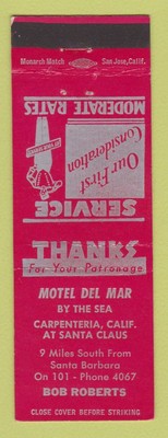 Matchbook Cover - Motel Del Mar Carpenteria CA | eBay