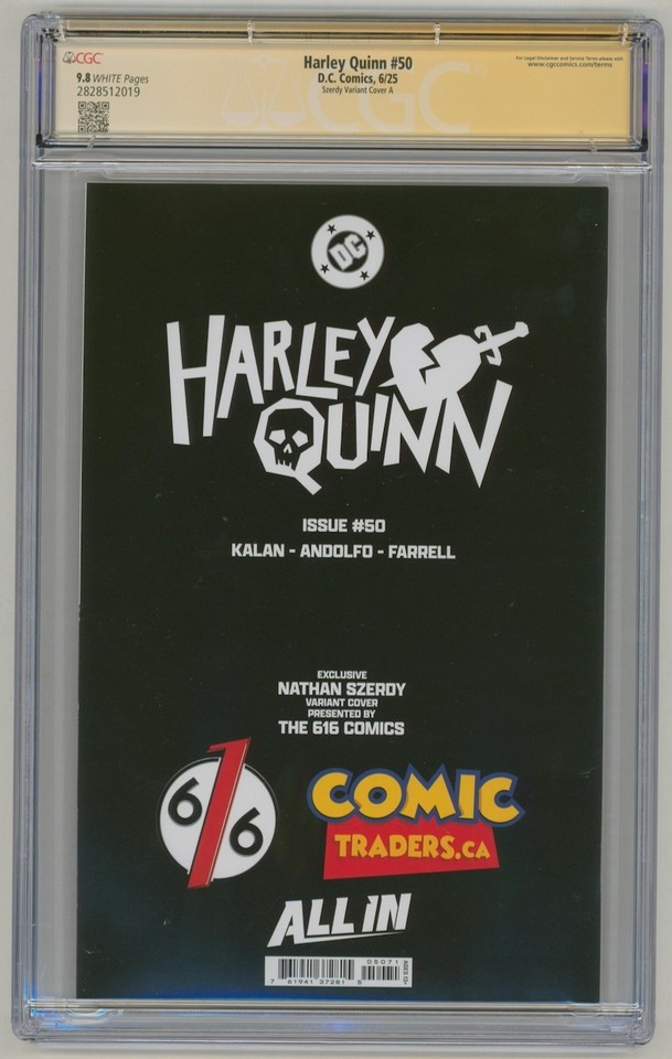 CGC SS 9.8 SIGNED Nathan Szerdy Harley Quinn #50 Tattoo Trade Variant ...