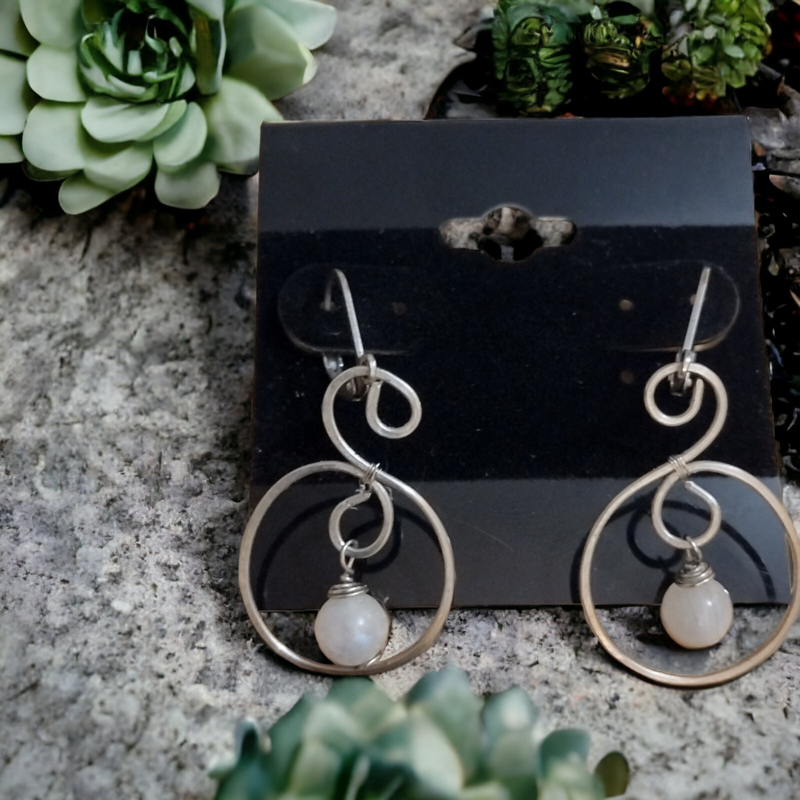Hand Crafted Stainless Steel Lever Back Moonstone Earrings For Pierced ...