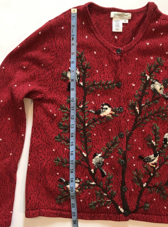 Coldwater Creek BIRDS Holiday Sweater Cardigan Christmas Red Winter ...