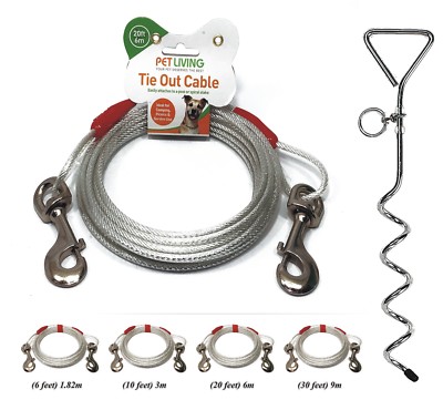 Tie Out Cable Lead Leash Collar For Dog Pet Puppy / Metal Steel Spiral ...