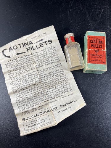 1906 Cactina Pillets Bottle & Box, Sultan Drug Co., St. Louis, MO | eBay