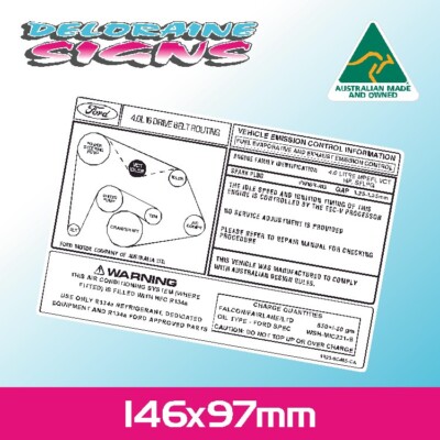 Ford Falcon 4.0L Intech VCT (BLACK) Belt Routing Sticker Decal AU XR6 ...