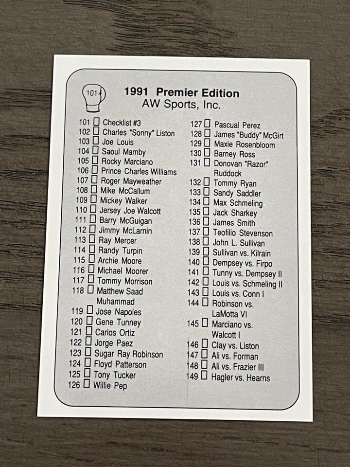 1991 All World Boxing Muhammad Ali Checklist #101 (A) | eBay