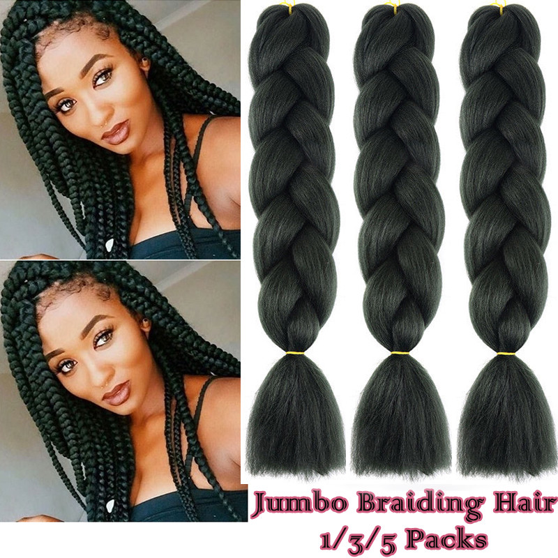 24" Handmade Jumbo Braiding Hair Extensions Plaited Box Braids Ombre ...