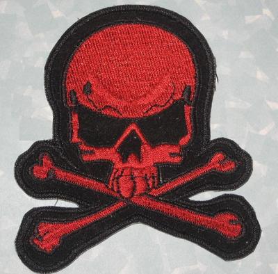 Skull & Crossbones Patch - 3 1/2 inches x 4 inches Red & Black iron-on ...