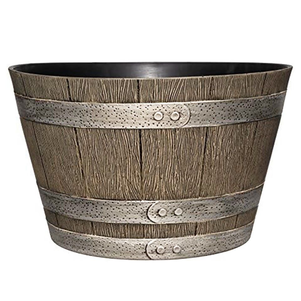 Classic Home and Garden Whiskey Resin Flower Pot Barrel Planter, Oak ...