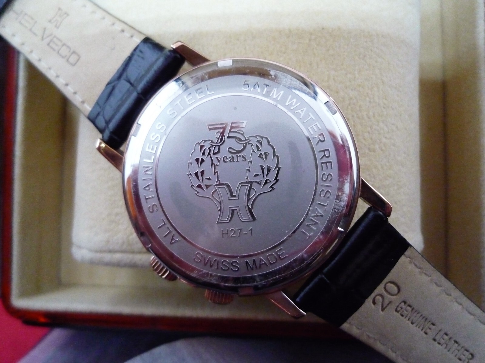 Swiss Made Helveco H2714 Rose Gold Dual Dial Wrist watch Black Leather ...