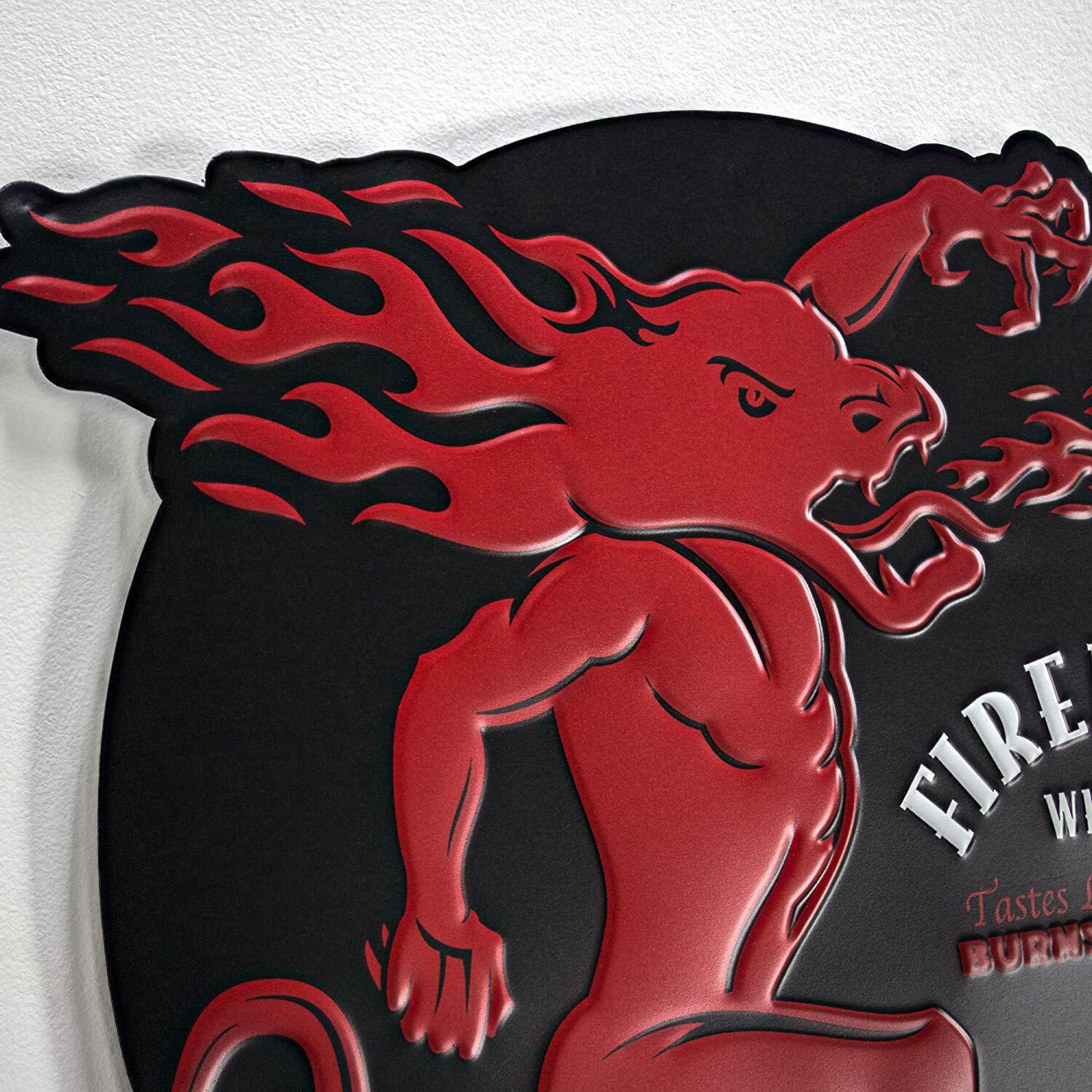 Fireball Whisky Tastes Like Heaven Burns Like Hell Embossed Metal Sign ...