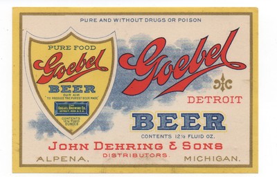 Beautiful 1910 Goebel Pre Pro Beer Label Detroit Michigan Great ...