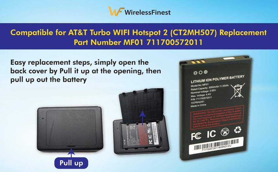 Battery Replacement MF01 For AT&T Turbo Hotspot 2 CT2MHS01 Wifi Mobile ...