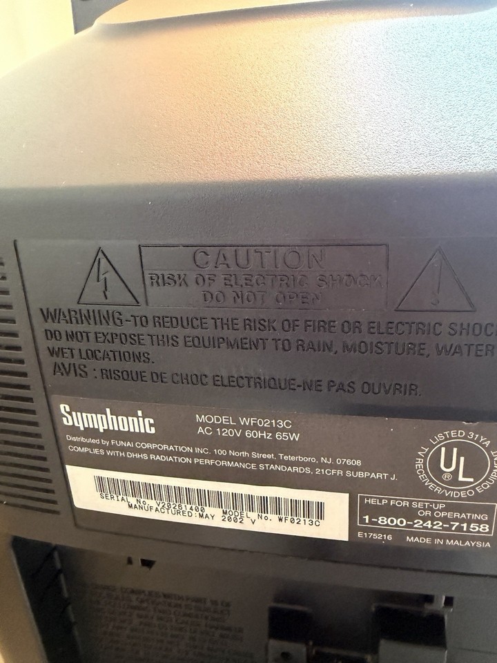 Symphonic CRT WF0213C 13" Retro Gaming TV/VCR Combo w/Box & Remote ...