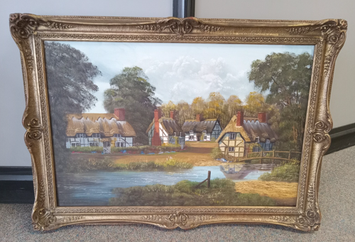 VINTAGE MALCOLM GEARING OIL ON CANVAS PAINTING SIGNED 41" x 29" GILDED ...