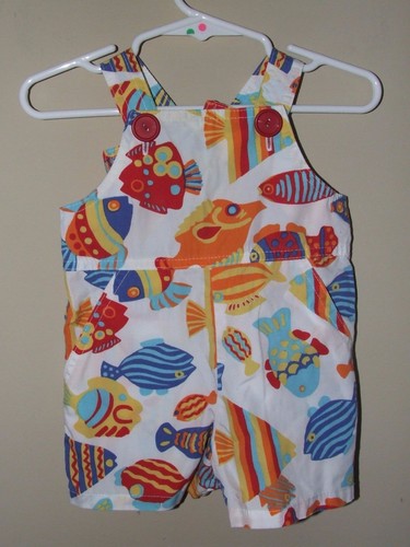 Kelly's Kids 6M Fish Jon Jon Romper Red Orange Blue Underwater Shortall ...