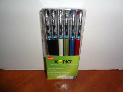 12 PACK STAPLES XENO BALLPOINT STICK PENS MEDIUM BLUE INK | eBay