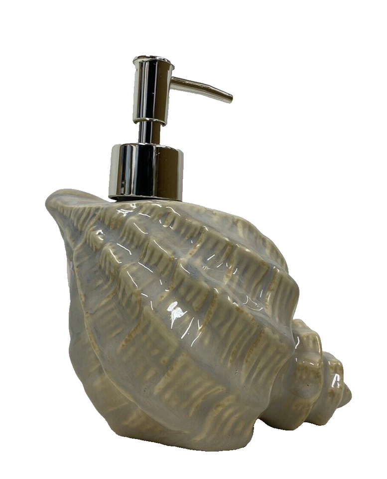 Beach Theme Conch Seashell Soap Dispenser Light Blue Beige Ceramic | eBay