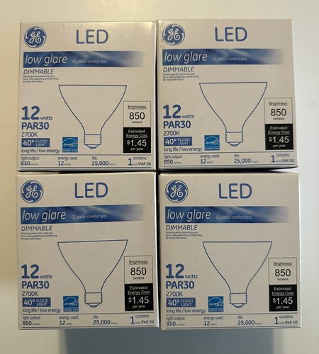 4 Pack GE UL Listed 12W PAR30 2700K 850 Lumens Dimmable / Low Glare LED ...