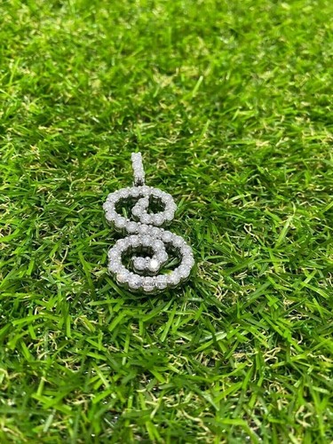 1.24Ct Real Moissanite Initial S" Letter Pendant 14K White Gold Plated ...