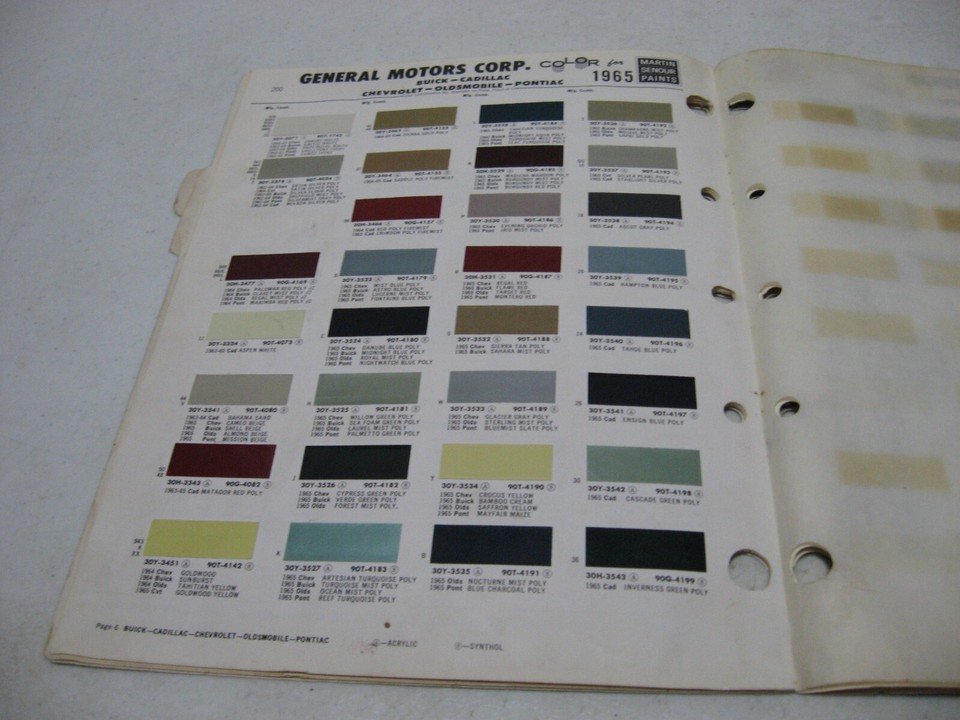 1965 Original NAPA Martin Senour Automotive Color Directory Paint Chips ...