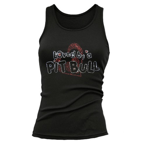 Loved By A Pit Bull Women's Bling Fitted Tank Slim Fit, Pit Bull Mom ...