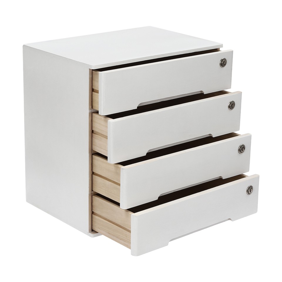 4-Layer White Wooden Desktop Storage Cabinet with Lockable Drawers | eBay