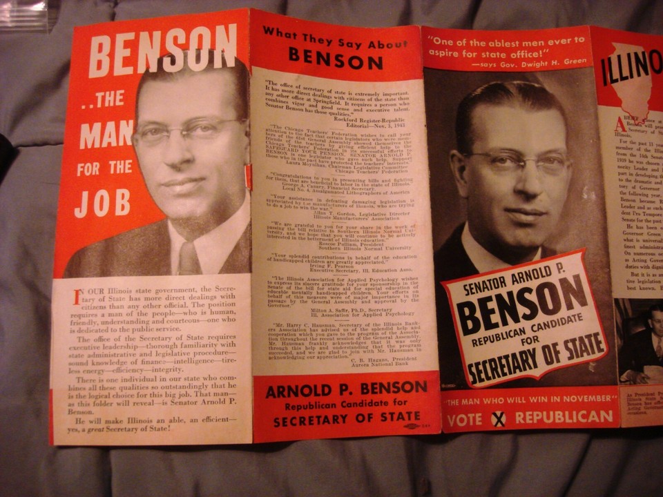 Vintage Senator Arnold P Benson Republican Candidate Secretary of State ...