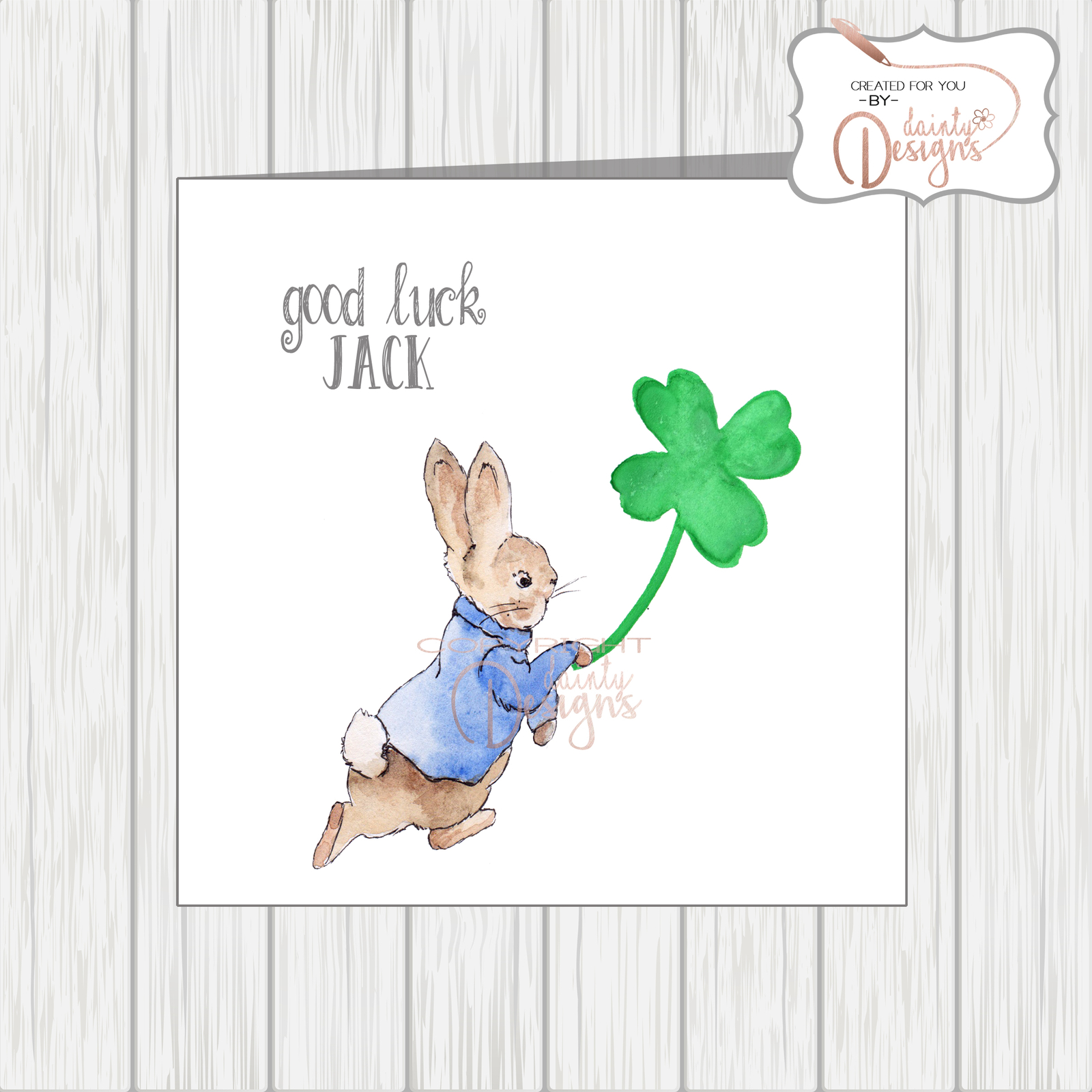 Personalised Peter Rabbit Sending Good Luck Card Lucky Four Leaf Clover ...