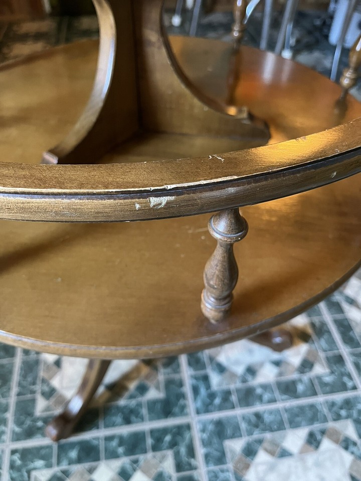 Antique Wooden Round Tier Table Vintage Furniture Decorative Stand ...