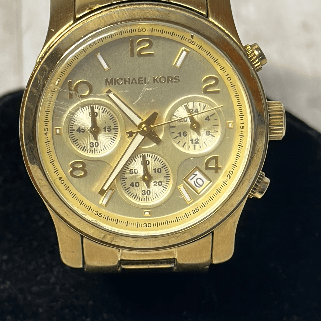 Michael Kors Mid-Size Runway MK5055 Wrist Watch Chronograph Gold NEEDS ...