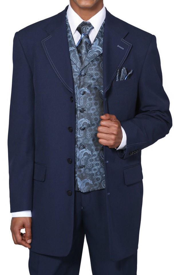 New Mens' 4 Button Fashion Suit with Vest+Tie+Hanky Black/Red, Black ...