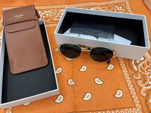 Celine CL40235U Triomphe metal gold frame Lenses-Green Oval Women's ...