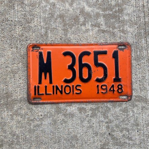 1948 Illinois Municipal License Plate M 3651 Low Number 4 Four Digit ...