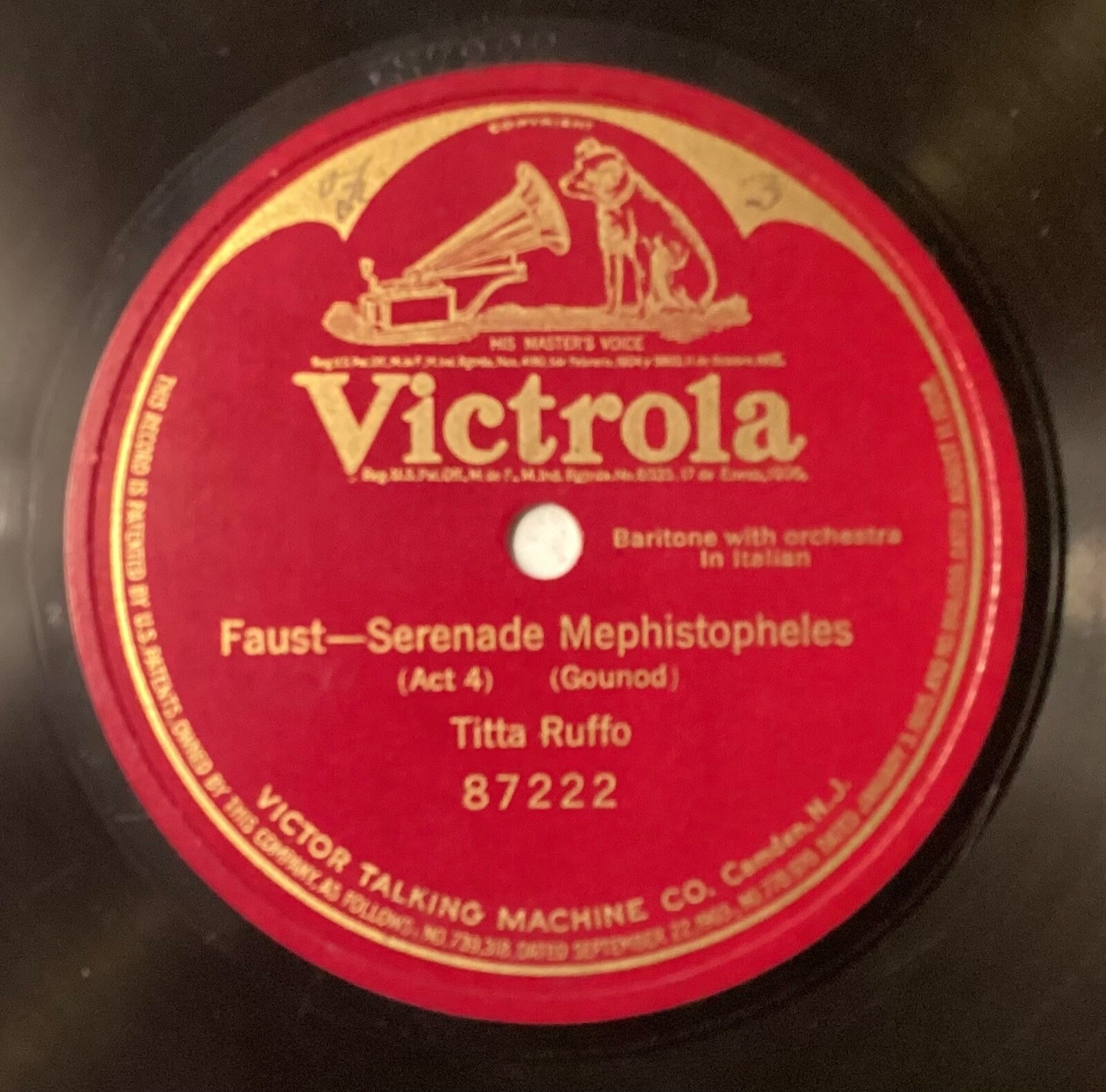Titta Ruffo – 78 rpm Victor 87222: Faust-Serenade Mephistopheles; V+ ...