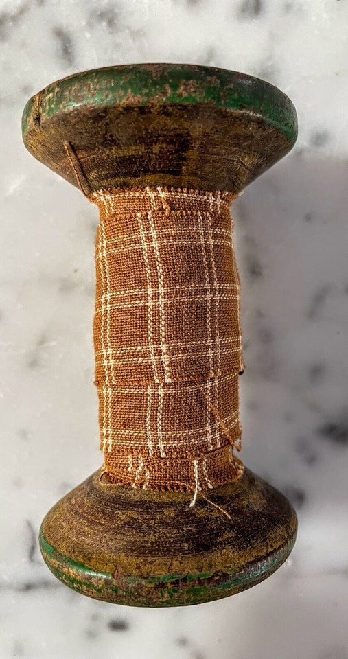 Farmhouse Primitive Vintage Wood Spools with Homespun Fabric 4 sizes ...