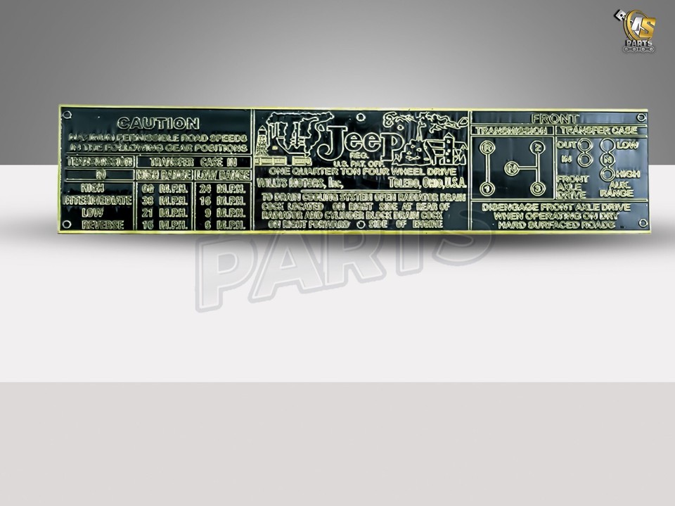 Dash Trans. Caution Brass Made Data Plate Fit For Willys Jeep CJ2A CJ3A ...