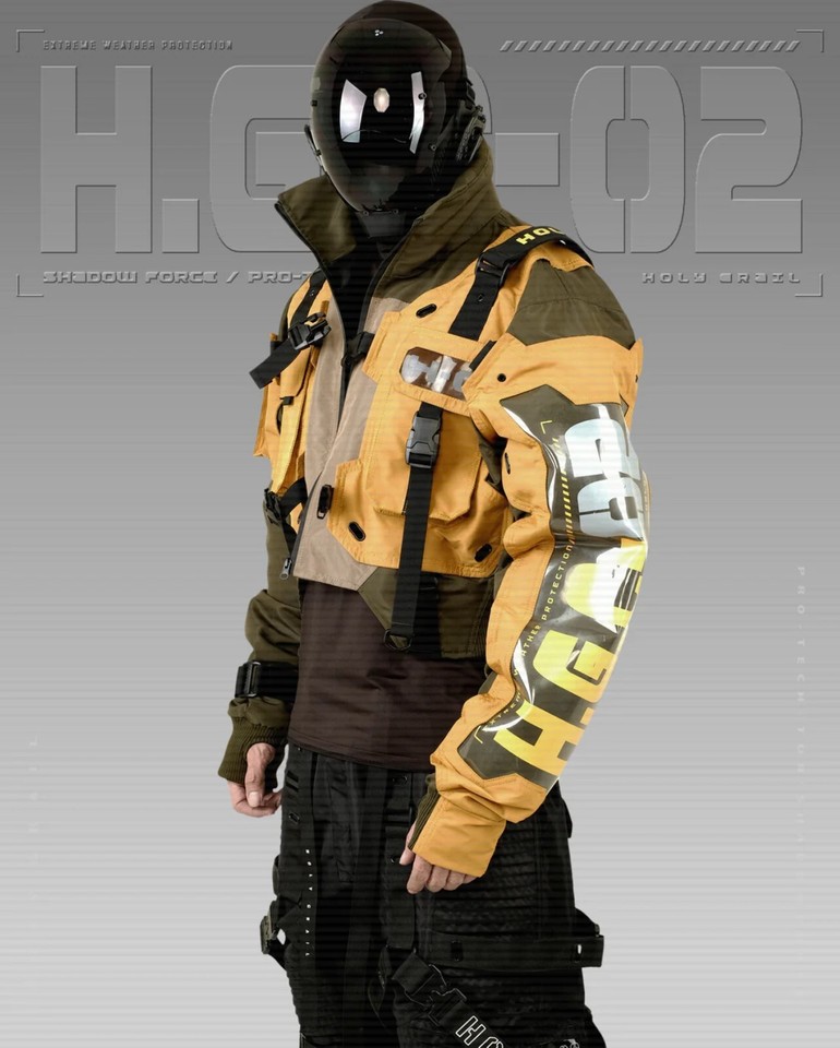 Men's Techwear Yellow Jacket Hoodie Full Zip Buckle Holygrail H.G.C-02 ...